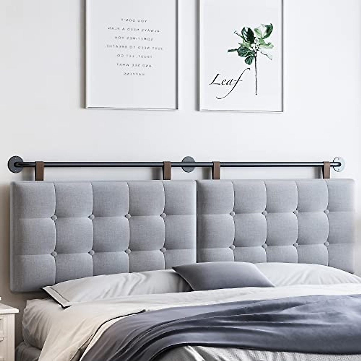 HouseMila Headboard for King Size Bed, Wall Mounted Headboard with Fine Linen Upholstery and Button Tufting, Adjustable Heigh Headboard for Bedroom (Grey, King)