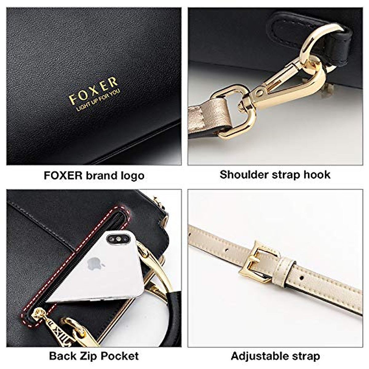 Handbags for Women, Genuine Leather Ladies Top-handle Bags with Adjustable Shoulder Strap Crossbody Bag, Real Cowhide Satchels, Messenger Tote Bags(Black)