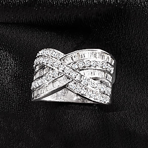 Ross-Simons 1.25 ct. t.w. Baguette and Round Diamond Highway Ring in Sterling Silver. Size 7