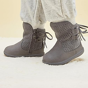 BMCiTYBM Baby Girl Winter Snow Boots Western Warm Fur Booties Infant First Walker Shoes for 6 9 12 18 24 Months Grey Size 4 Toddler