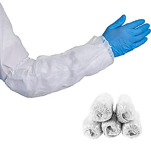PENTAGON SAFETY EQUIPMENT Disposable Plastic Sleeves | White | 100 Pack | 18 Inch | Waterproof Arm and Sleeve Protection
