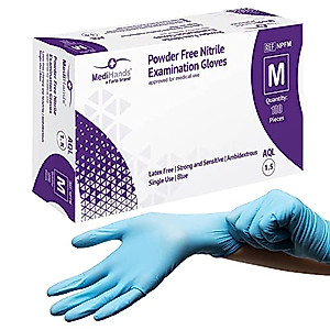 MediHands Nitrile Gloves Extra Large, Blue Heavy Duty Disposable Exam Gloves, 3.5 to 4 mil Thick, Powder Free, Latex Free & Protein Free, Medical, Food, Multi Use, Pack of 100