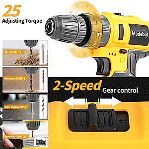 118 Pcs Electric Drill Cordless, 21V Cordless Drill Set with 2 Batteries, 2-speed Drill Kit with Led Light, Home Tool Kit with Impact Driver, Tool Kit for Home, DIY Power Drill with Tools for Men