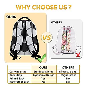 NICEFORNICE Soccer Backpacks Kids, 16 Inch Cute Backpack for School, Black Lightweight Bookbag for Boys
