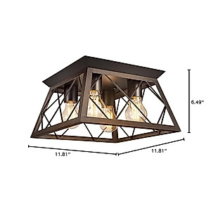 FadimiKoo Flush Mount Ceiling Light Fixtures for Kitchen Hallway, 4-Light Close to Ceiling Lighting, Industrial Farmhouse Square Cage Ceiling Lamp for Dining Room, Living Room, Bulb Not Included