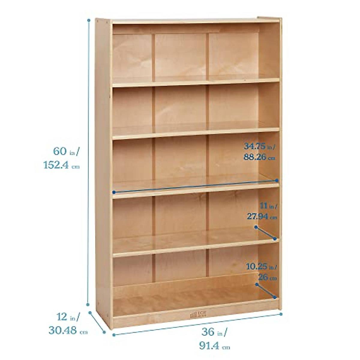 ECR4Kids Classic Bookcase, 60in, Adjustable Bookshelf, Natural