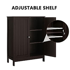 Iwell Bathroom Storage Cabinet, Modern Floor Cabinet with Adjustable Shelves & Double Doors, Freestanding Organizer Cabinet for Living Room, Bathroom, Bedroom, Espresso