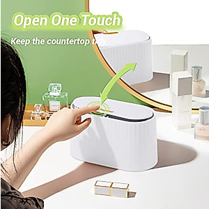 Mini Desktop Trash Can with Lid,Tiny Press Type Garbage Can with 90pcs Trash Bags,Small Little Cute Countertop Bathroom Waste Bin with Smell Proof Cover for Disposing Lint,Tissues,Cotton Pad (White)