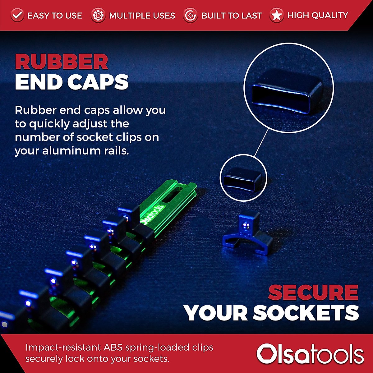 Olsa Tools Socket Organizer (1/4-Inch Drive, Green) - Socket Storage Rails for Mechanics - Socket Holder and Socket Rail - Holds 24 Chrome or Impact Sockets - Professional-Grade - Part: 1103