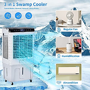 Uthfy Evaporative Air Cooler, Swamp Cooler with Remote Control, 15.8 Gallons Water Tank, 90° Oscillation Cooling Fan with 3 Speeds, 12H Timer, 43" Tower Fan thats Blow Cold Air for Home, Office