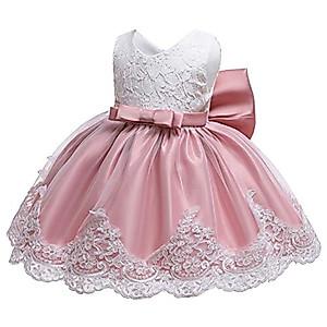 KILO&METERS Christening Lace Flower Baby Girl Dress Princess Formal Prom Tutu Ball Gown, Bean Powder, 3M.