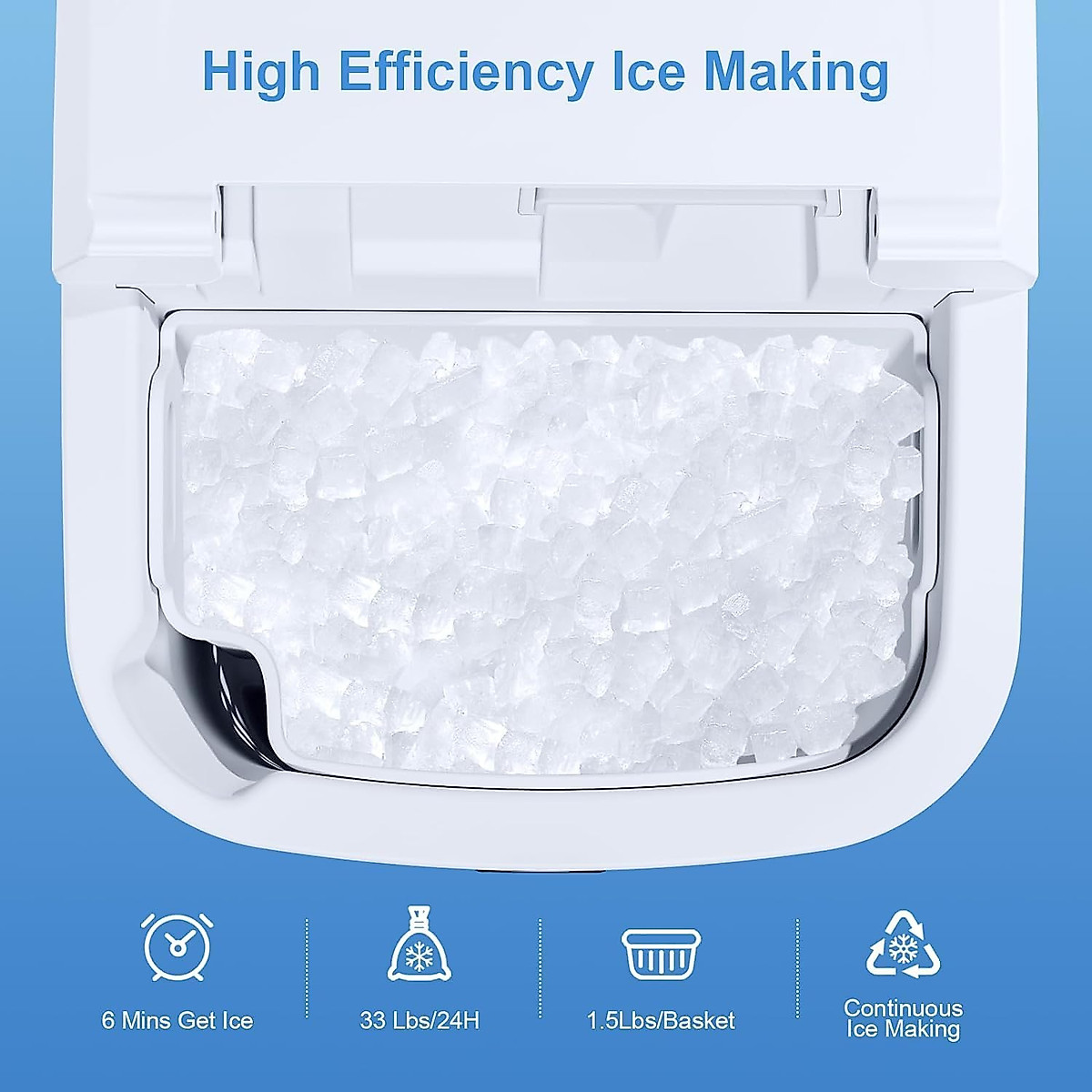 LHRIVER Nugget Ice Maker Coutertop, Pebble Ice Maker Machine with One-Click Operation, Self-Cleaning Ice Machine Maker with Chewable Ice, 33Lbs/Day, Portable Ice Makers for Home, Party, Office, White