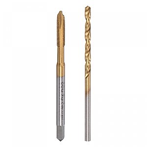 uxcell M3 x 0.5 Spiral Point Thread Tap and 2.5mm Twist Drill Bit Set, Metric Titanium Plated 6542 High Speed Steel Machine Screw Thread Tap Threading Tool