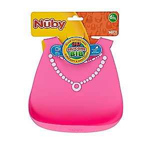 Nuby 3D Soft Silicone Bib with Scoop, BPA Free, 6+M, Pearl Necklace