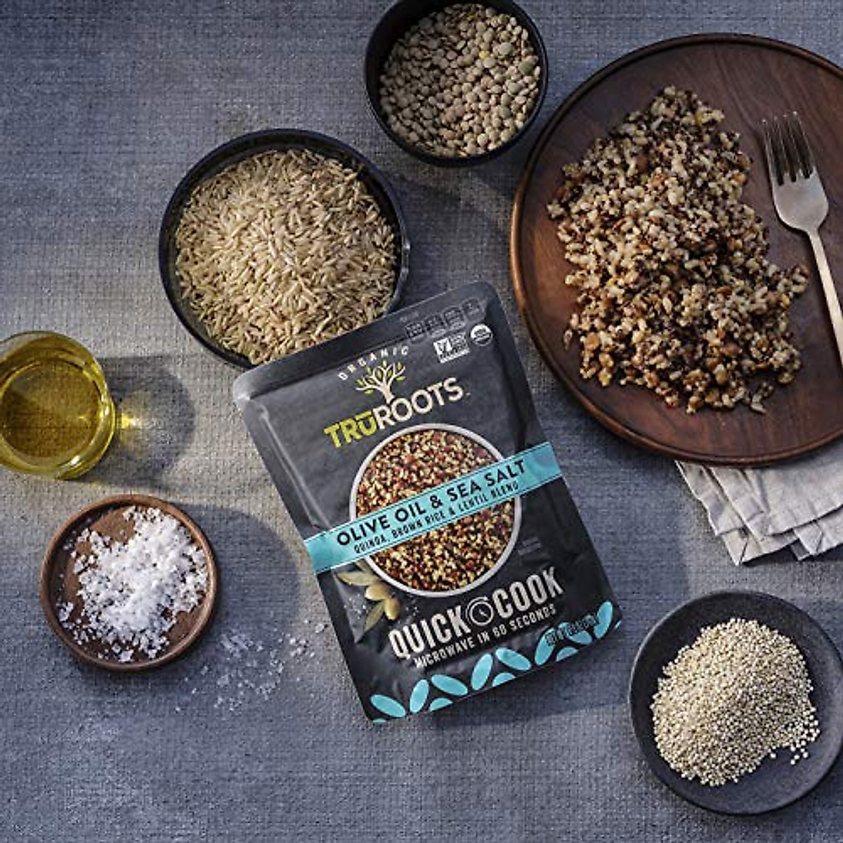 TruRoots Organic Quick Cook Olive Oil and Sea Salt Quinoa, Brown Rice and Lentil Blend, 8.5 Ounces (Pack of 8), Ready to Eat in 60 Seconds, Certified USDA Organic, Non-GMO Project Verified