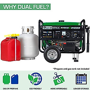 DuroMax XP4850EH Generator-4850 Watt Gas or Propane Powered-Electric Start-Camping & RV Ready, 50 State Approved Dual Fuel Portable Generator, Green