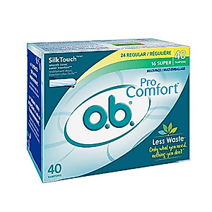 o.b. Pro Comfort Applicator Free Digital Tampons, Regular and Super Multi-Pack - 40 Count