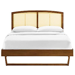 Modway Sierra Cane and Wood Queen Platform Bed with Angular Legs in Walnut