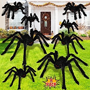 Dreampark Halloween Spider Decorations, 8 Pcs Realistic Hairy Halloween Spiders Set, Scary Spider Props for Indoor Outdoor Outside House Yard Creepy Halloween Decor