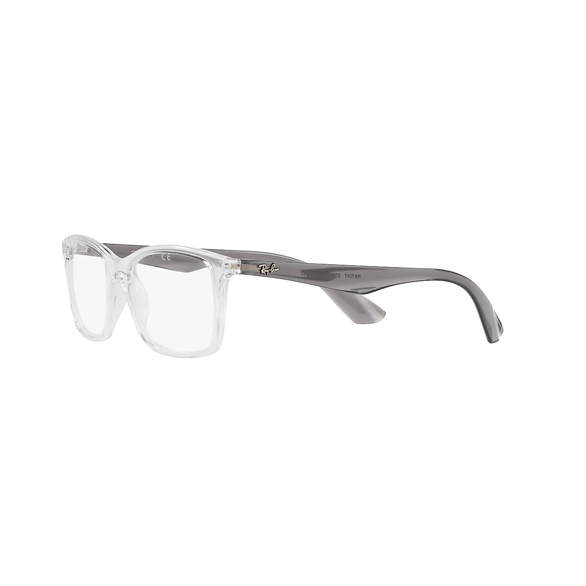 Ray-Ban RX7047 Rectangular Prescription Eyeglass Frames, Transparent on Grey/Demo Lens, 56 mm