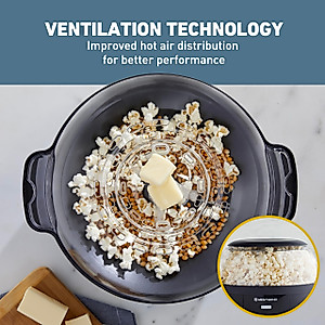 West Bend Stir Crazy Hot Oil Popcorn Popper, Popcorn Maker Machine with Large Serving Bowl Lid and Stirring Rod, 6 Qt, Black