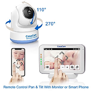 CasaCam Dual Mode Local & Remote View Baby Monitor with 5" Touchscreen and HD Pan & Tilt Camera, Secured Phone App, Two Way Audio, Lullabies, Nightlight, Night vision and Temperature Sensor. BM200 Pro