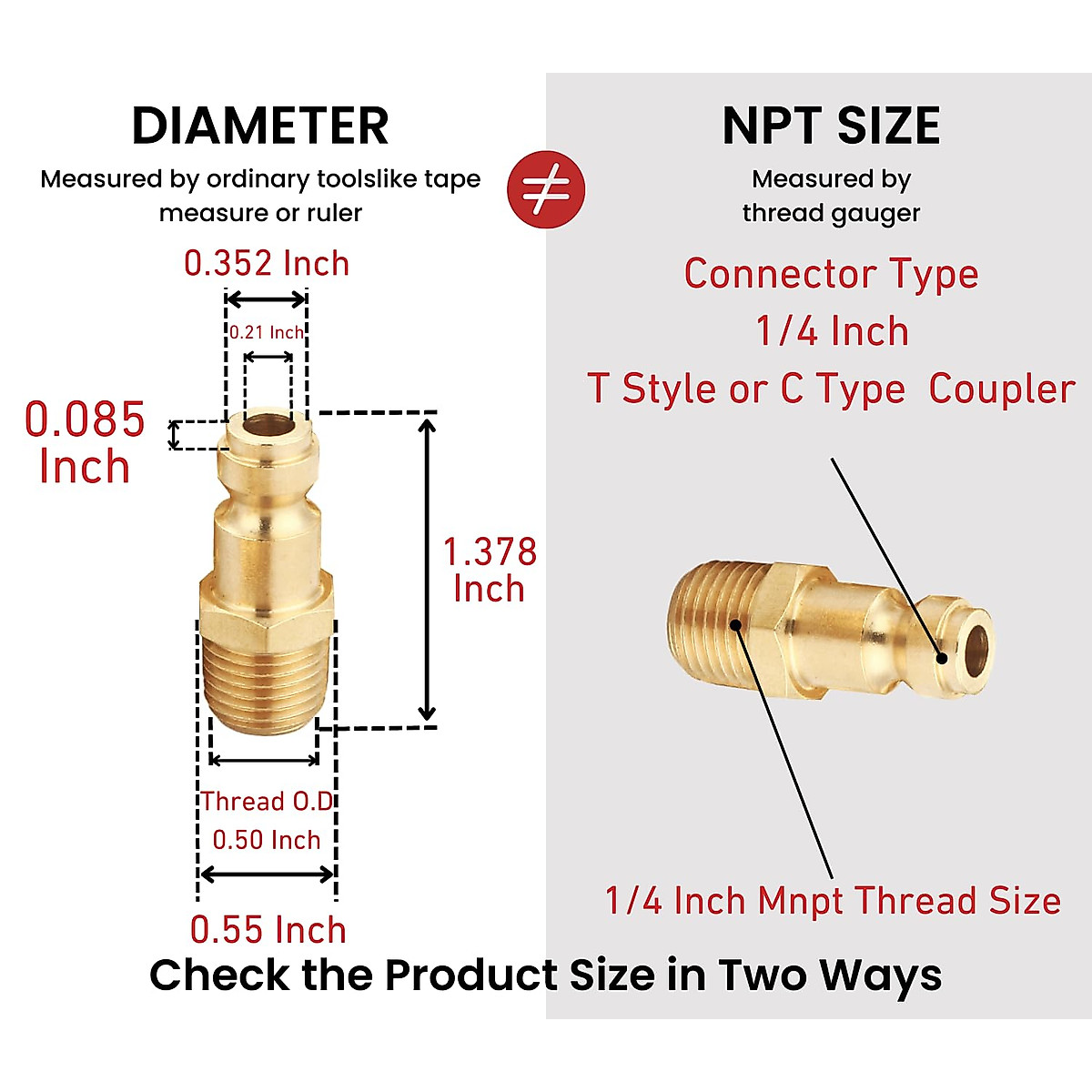 Brass 1/4 Inch NPT Male Automotive Type C, Air Hose Quick Connect Adapter, Air Coupler and Plug Kit, Air Compressor Fittings, 10pcs (Male NPT)