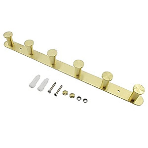 Ulifestar Wall Mounted Coat Rack, Stainless Steel Coat Hooks, Heavy Duty Entryway Hanging Coat Rack, Multi-Purpose Hook Rack Rail with 6 Hooks for Bedroom Bathroom Hallway Garage Garden Office (Gold)