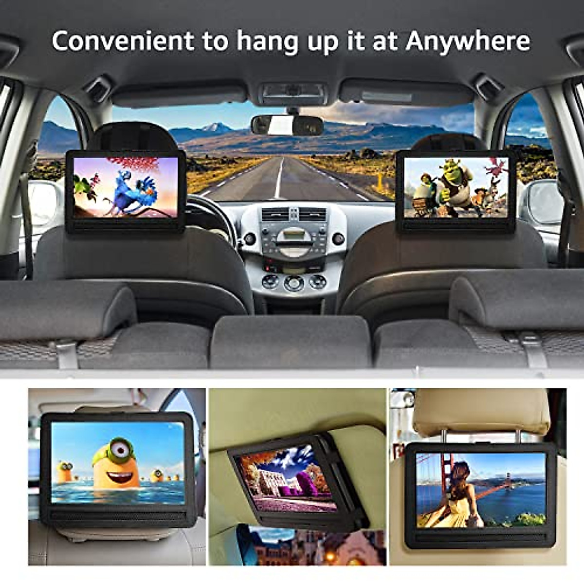 Portable DVD Player Headrest Mount Holder Car Headrest Mount Holder Strap Case for Swivel & Flip Style Portable DVD Player with 10 inch to 10.5 inch Screen (CZB1012)