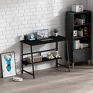 nabrand Computer Desk with Bookshelf,Study Writing Table for Home Office, Modern Simple Style Laptop Desk,Small Desk Small Spaces(Black)