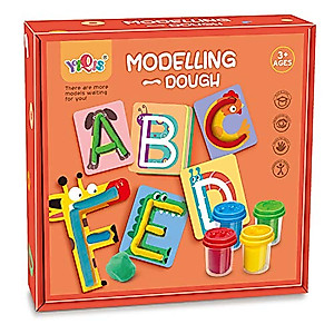 Dough Tools Alphabet A-Z 26 Modeling Dough Cards Learn Letters and Shapes with 4 Non-Toxic Compound Multi Colors Dough for Kids Gift Ages 3 Years and Up