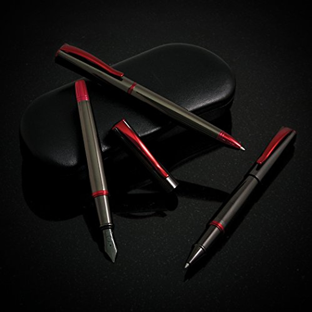 Monteverde Impressa, Fountain Pen, Gun Metal w/Red Trim, Medium Nib