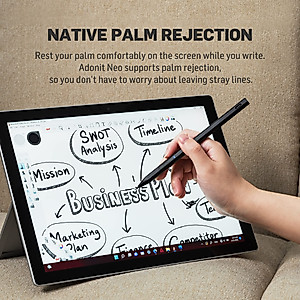 Adonit Neo Ink, Magnetic Attachable Stylus Pen for Microsoft Surface, 4096 Pressure Sensitivity, Tilt, Palm Rejection, Compatible with Surface Book/Go/Pro/Studio, Surface Laptops- Matte Silver