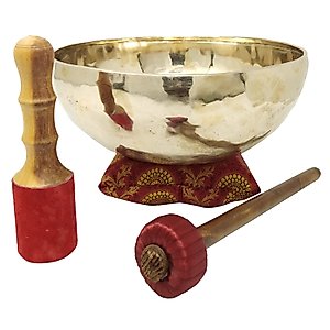 CRAFTSTRIBE 12" Handmade Crown Chatra Tibetan Singing Bowl Meditation Healing Bowl With Mallet And Silk Cushion