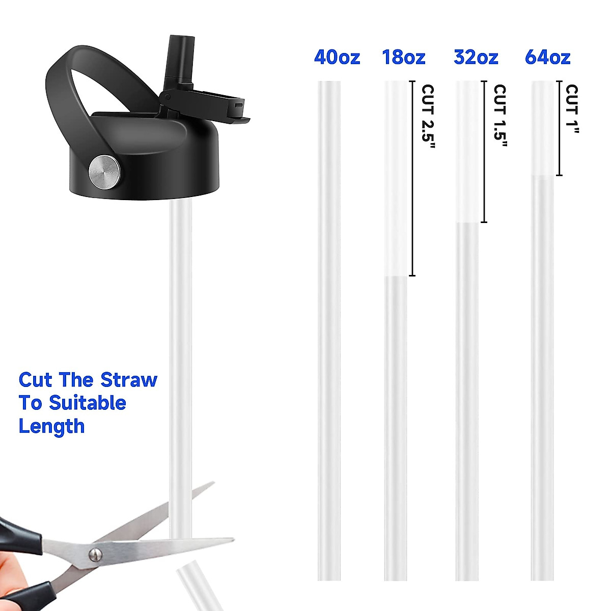 HYDROWION Straw Lid for Hydro Flask Wide Mouth, Flex Straw Lid Compatibility Most Sports Water Bottle 12 16 18 20 32 40 64 oz, Straw Lids for Simple Modern Ascent Water Bottle(Black,1 Pack)