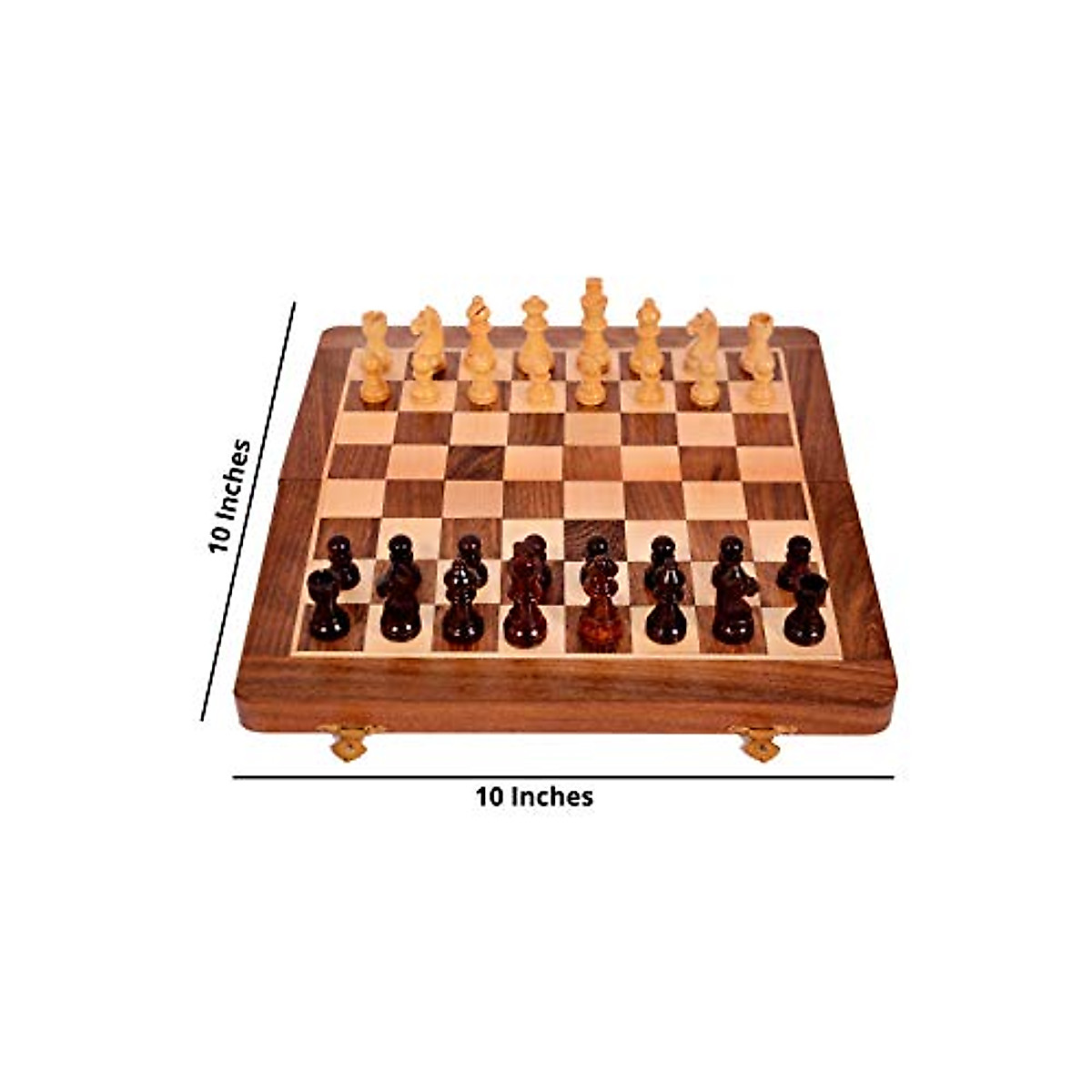 MD Continental Magnetic Wooden Chess Set Folding Board with Storage, Tournament Staunton Thick Acacia Wood Board, Portable Travel Chess, Indoor Games Kids & Adults, Brown and Beige, 10x10 Inches