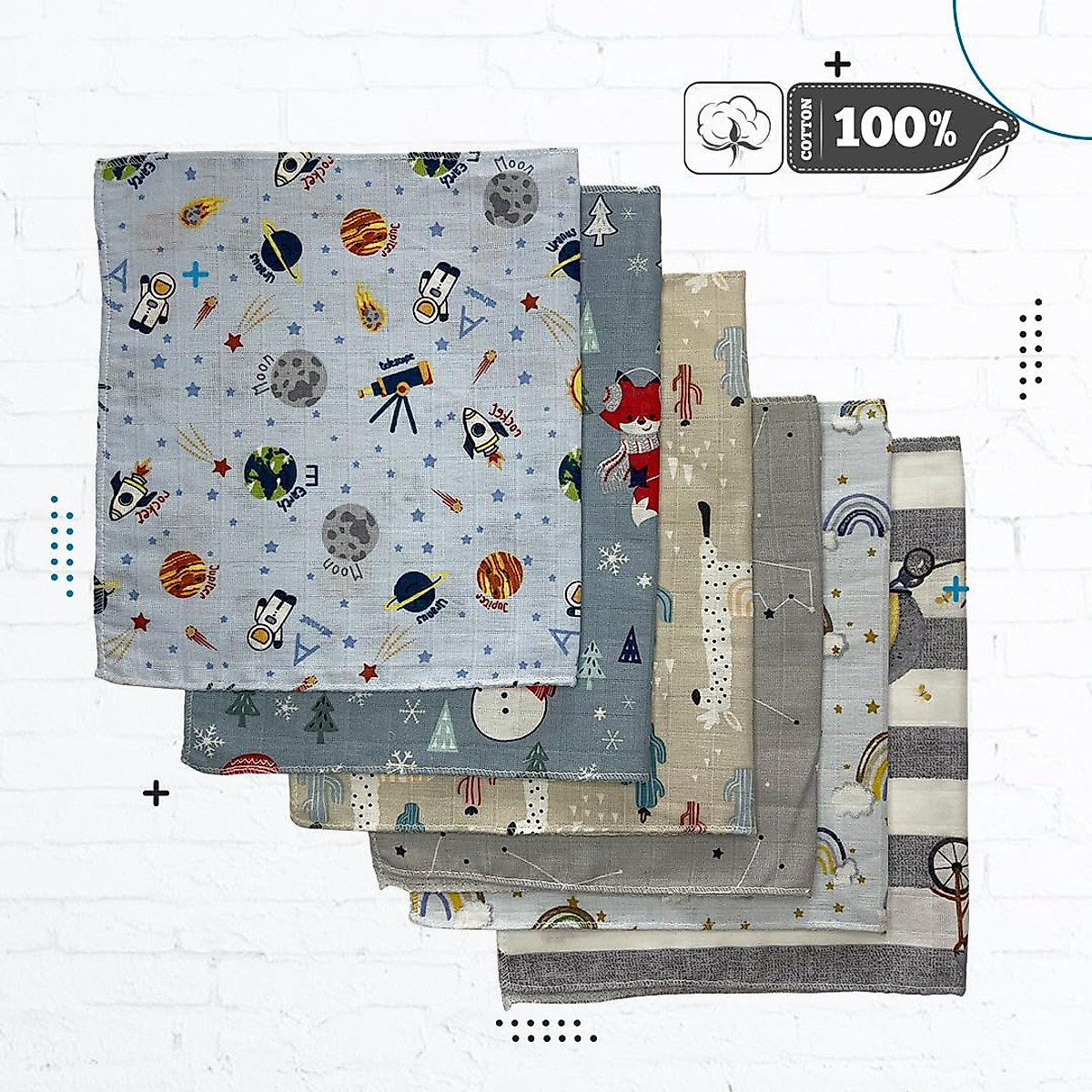 12-Pack 100% Organic Muslin Cotton Burp Clothes 20X12 Extra Large Random Colors Super Soft Baby Washcloths - Unisex, Boy, Girl