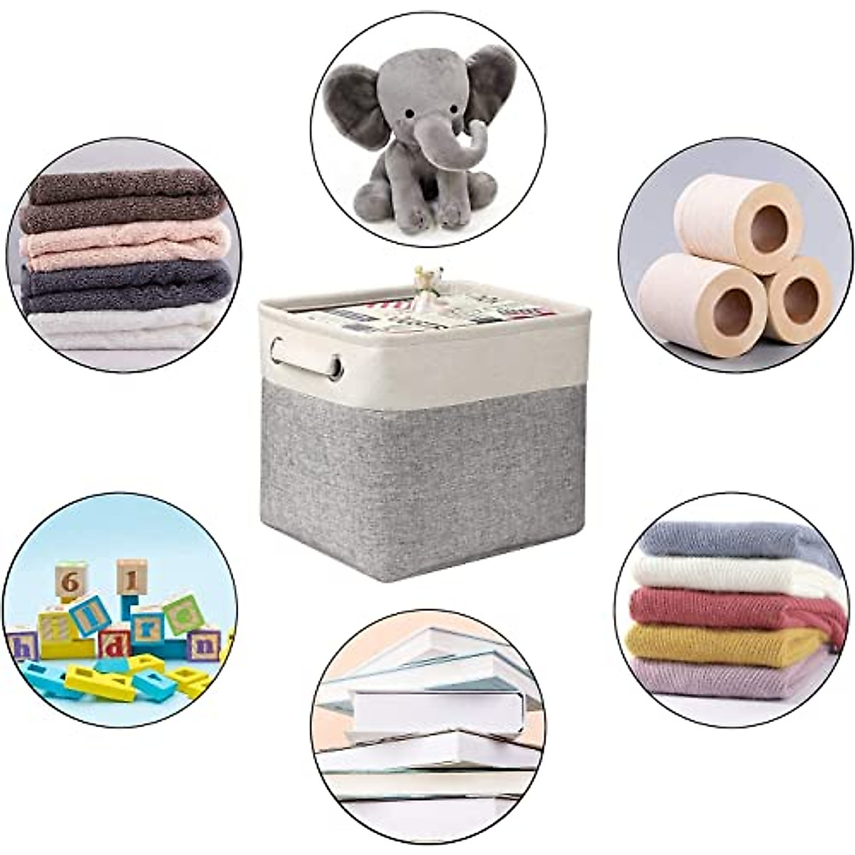 Kntiwiwo Foldable Storage Bin Collapsible Basket Cube Storage Organizer Bins with Dual Carry Handles for Home Closet Nursery Drawers Organizer, Set of 3