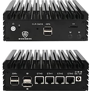 MOGINSOK 2.5GbE Firewall Appliance Mini PC, 12th Gen Intel N100(up to 3.4GHz) Fanless Mini Computer Router with 4xIntel I226 Nics 8GB DDR5 Ram 128GB PCIE 3.0 SSD Support AES-NI