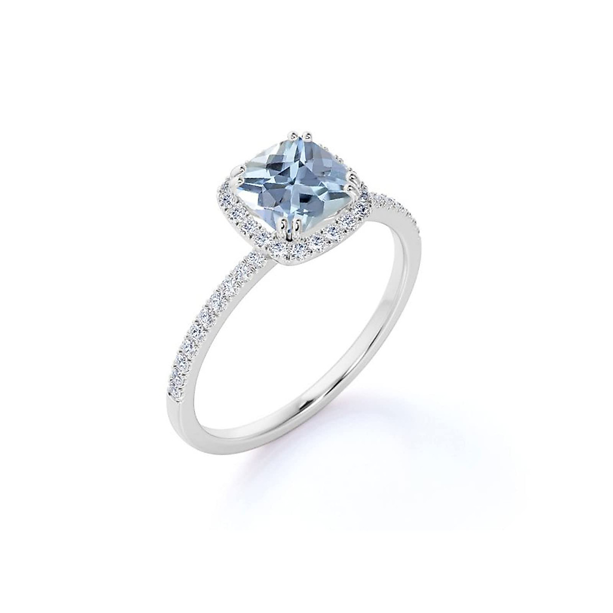 CTIEIP 10K 14K 18K Gold Aquamarine Diamond Engagement Ring for Women Created Aquamarine with Real Diamond Ring Jewelry Gift for Her (1.2 Carat, G-H Color, I2-I3 Clarity)