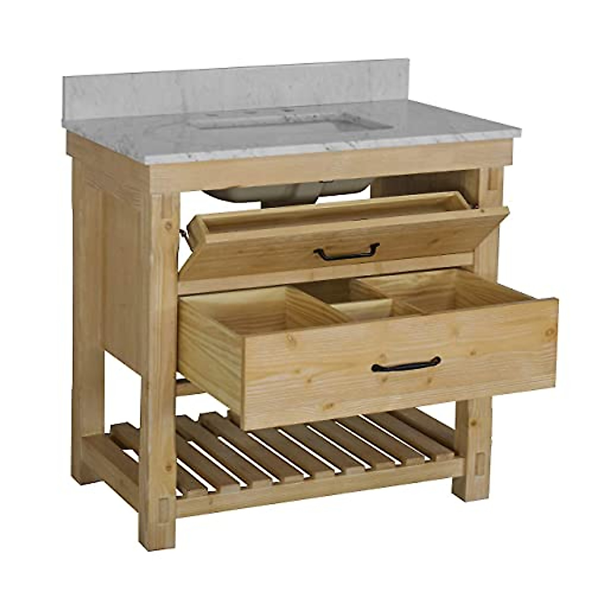 Birmingham 36-inch Bathroom Vanity (Carrara/Driftwood): Includes Driftwood Cabinet with Authentic Italian Carrara Marble Countertop and White Ceramic Sink