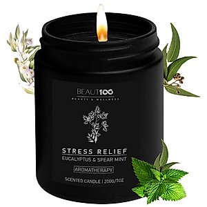 BEAUT100 Stress Relief Candle | Scented Candles for Men & Women | Aromatherapy Candle, Long Lasting Relax Soy Candles for Home | Candles Gift for Women & Men.