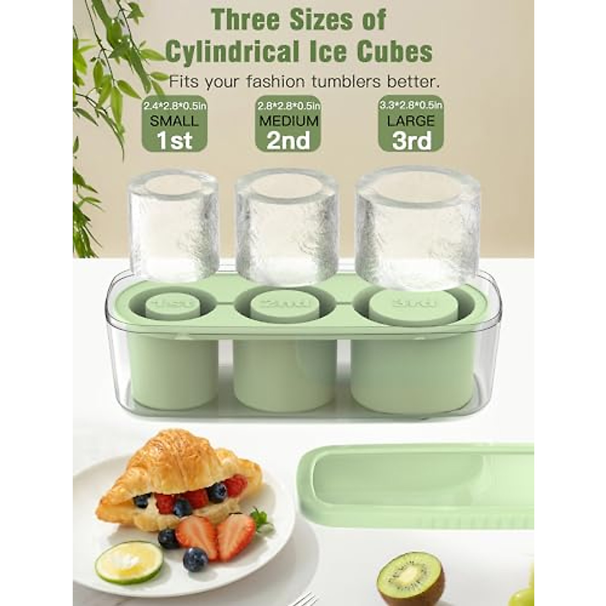 Ice Cube Tray for Stanley Tumbler, Silicone Ice Molds for Freezer, Ice Maker for Whiskey, Coffee, BPA-free (Green)