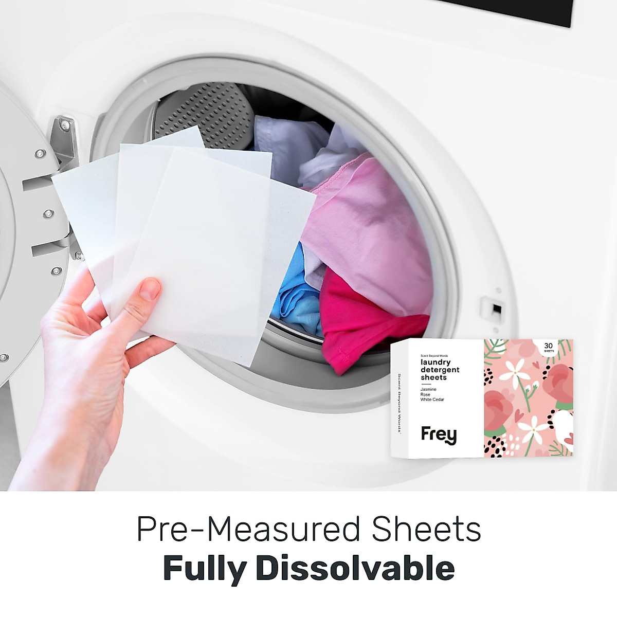 FREY Laundry Detergent Sheets – Jasmine Rose Scent | Plant-Derived | 60 Sheets (Pack of 2)