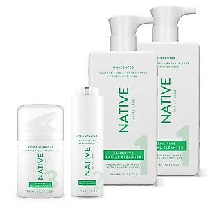 Native Sensitive Skin Bundle - Facial Cleanser (2), Facial Moisturizer (1) and Facial Serum (1) - The Perfect 3-Step Routine for Sensitive Skin