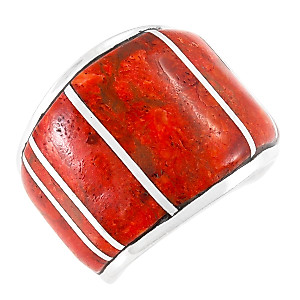 Turquoise Network Wide Statement Ring in Sterling Silver Ring with Genuine Coral (SELECT color) (Coral, 8)