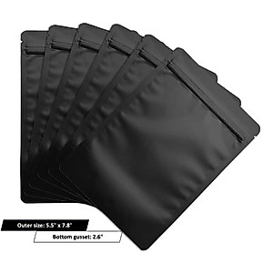 100 Pack Matte Black Mylar Stand Up Bags - 5.5x7.8 Inches Smell Proof Resealable Bags, Sealable Foil Packaging Bags