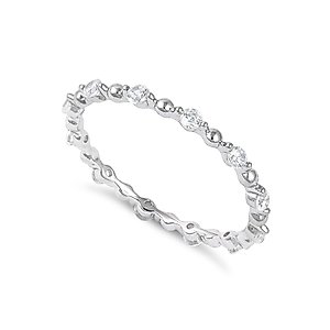 SILVERCLOSEOUT Rhodium Plated Sterling Silver Womans Cz Cubic Zirconia Thin Stacking Eternity Band Ring- Size 7