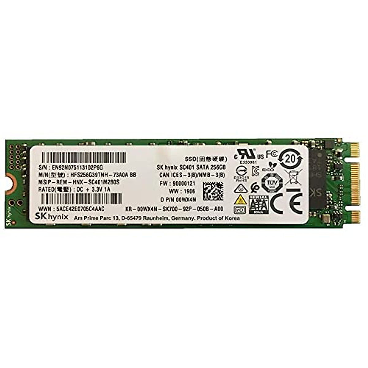 Dell 256GB, SSD, SATA3, M.2, 22mm/80mm/2.23mm, (SG6, Class, W125720840 (22mm/80mm/2.23mm, (SG6, Class 20) 0WX4N, 256 GB, 6 Gbit/s)