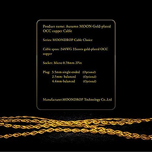 Moondrop Autumn Moon 24AWG 22Core 6N Gold-Plated OCC Copper 2pin 0.78mm Earphone Upgrade Cable (4.4mm)
